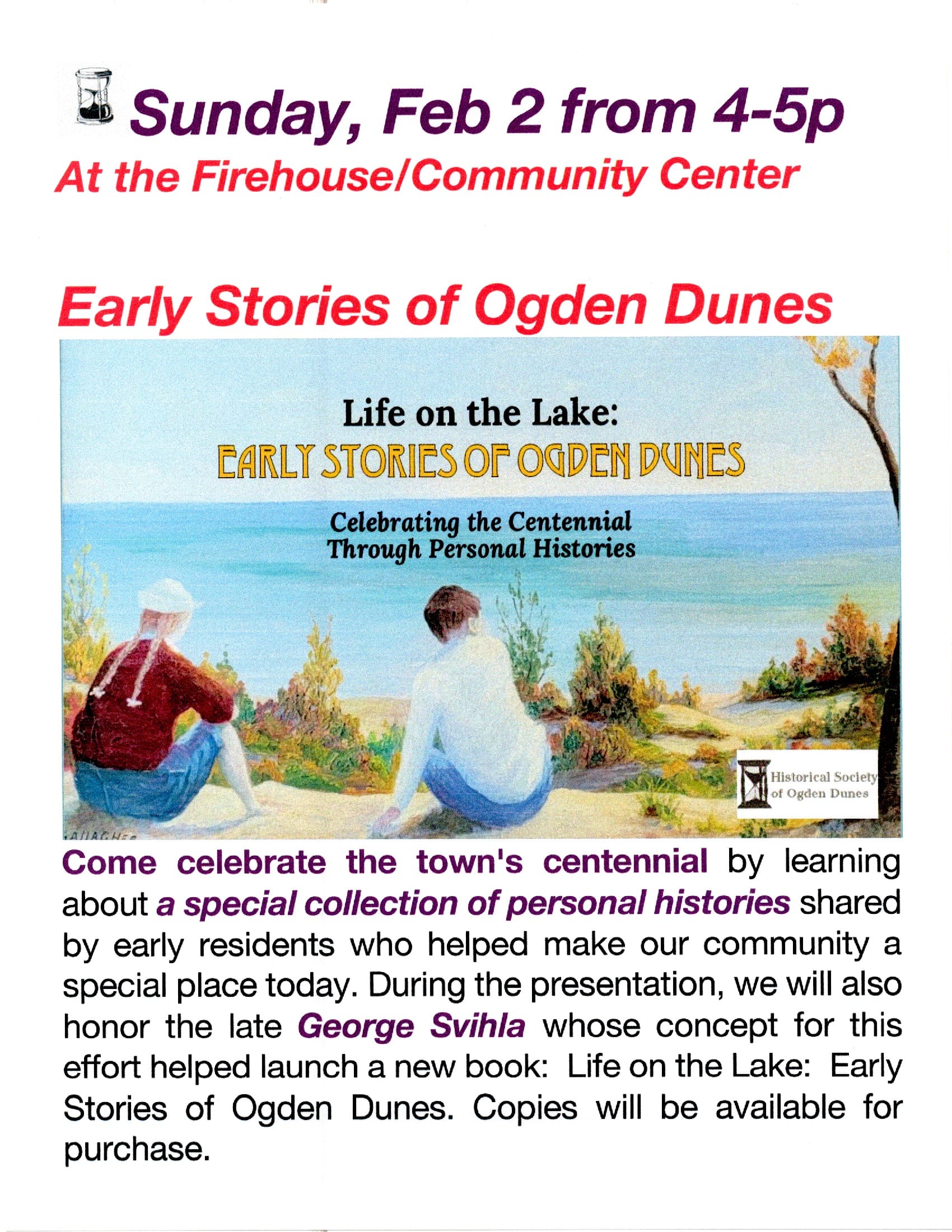 Sunday, Feb 2 - Historical Society of Ogden Dunes